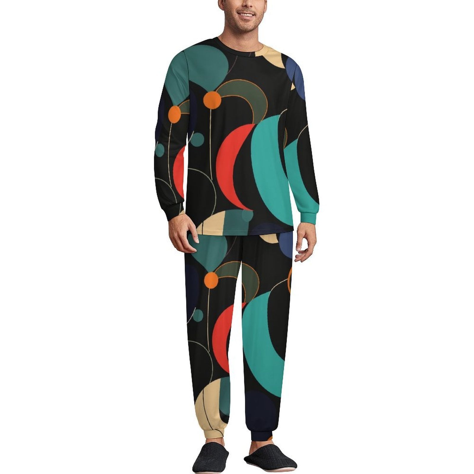 Abstract Colorful Shapes Pajamas Man Warm Sleepwear Autumn Long-Sleeve ...