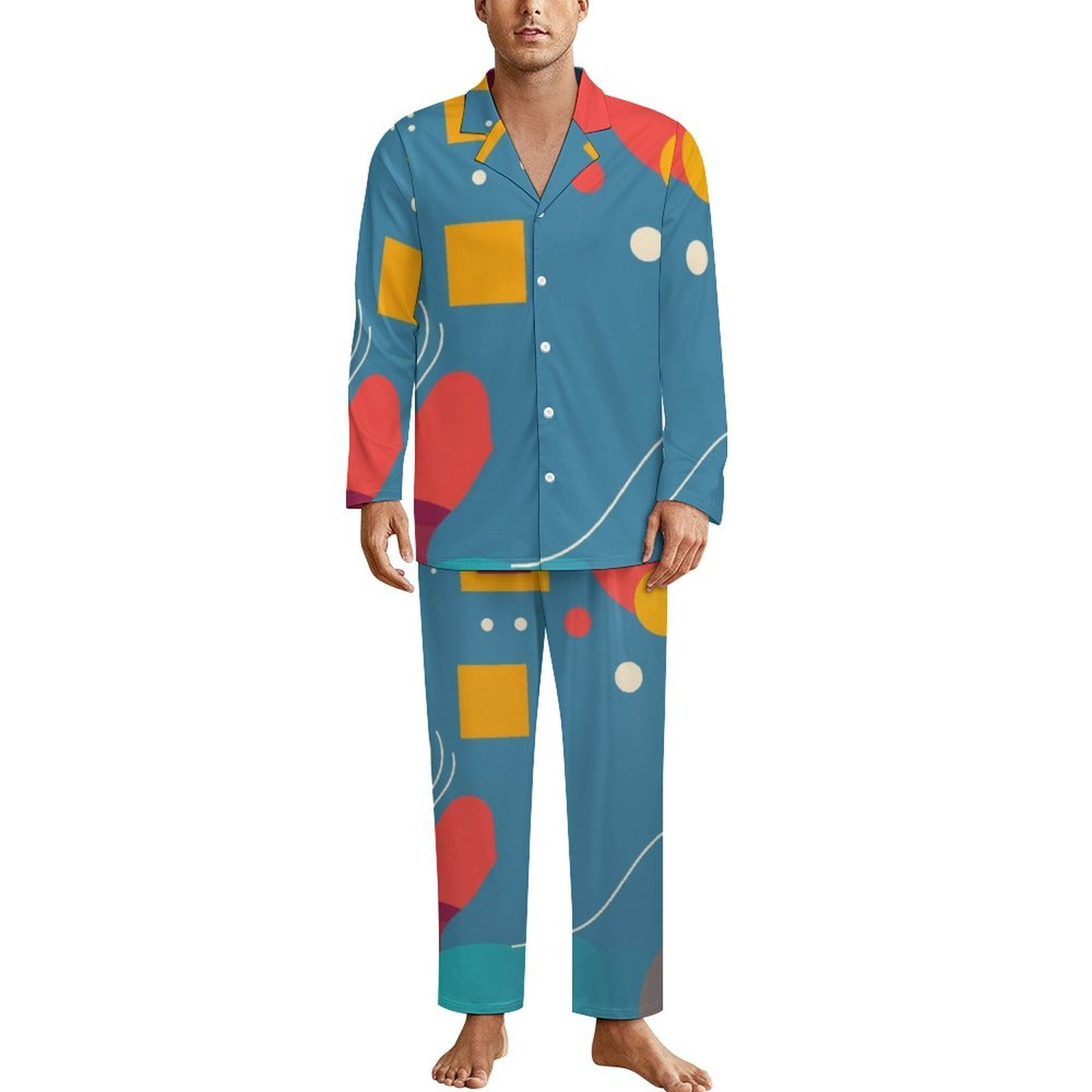Abstract Colorful Shapes Pajamas Men Sleep Sleepwear Spring 2 Piece ...