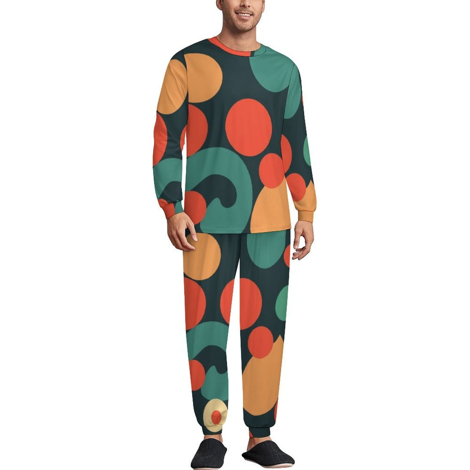Abstract Colorful Shapes Pajamas Mens Warm Sleepwear Autumn Long Sleeve ...