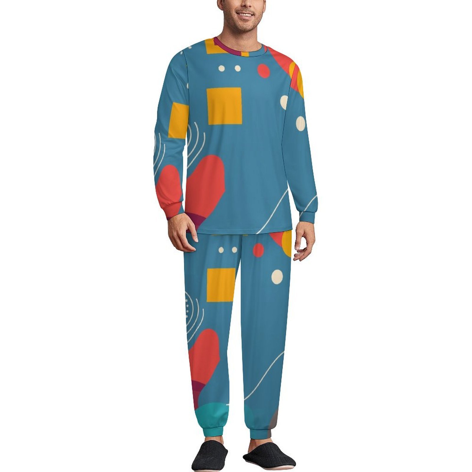 Abstract Colorful Shapes Pajamas Mens Warm Sleepwear Autumn Long Sleeve ...