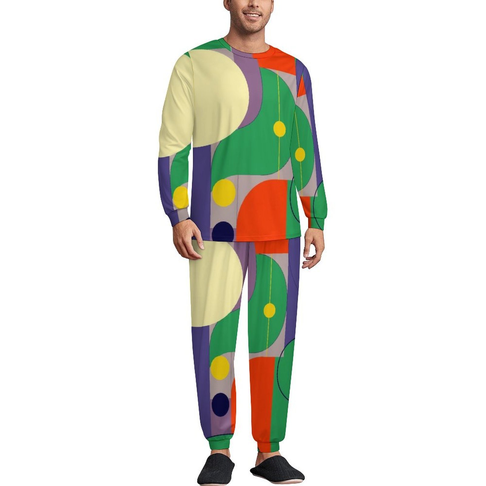 Abstract Colorful Shapes Pajamas Mens Warm Sleepwear Autumn Long Sleeve ...