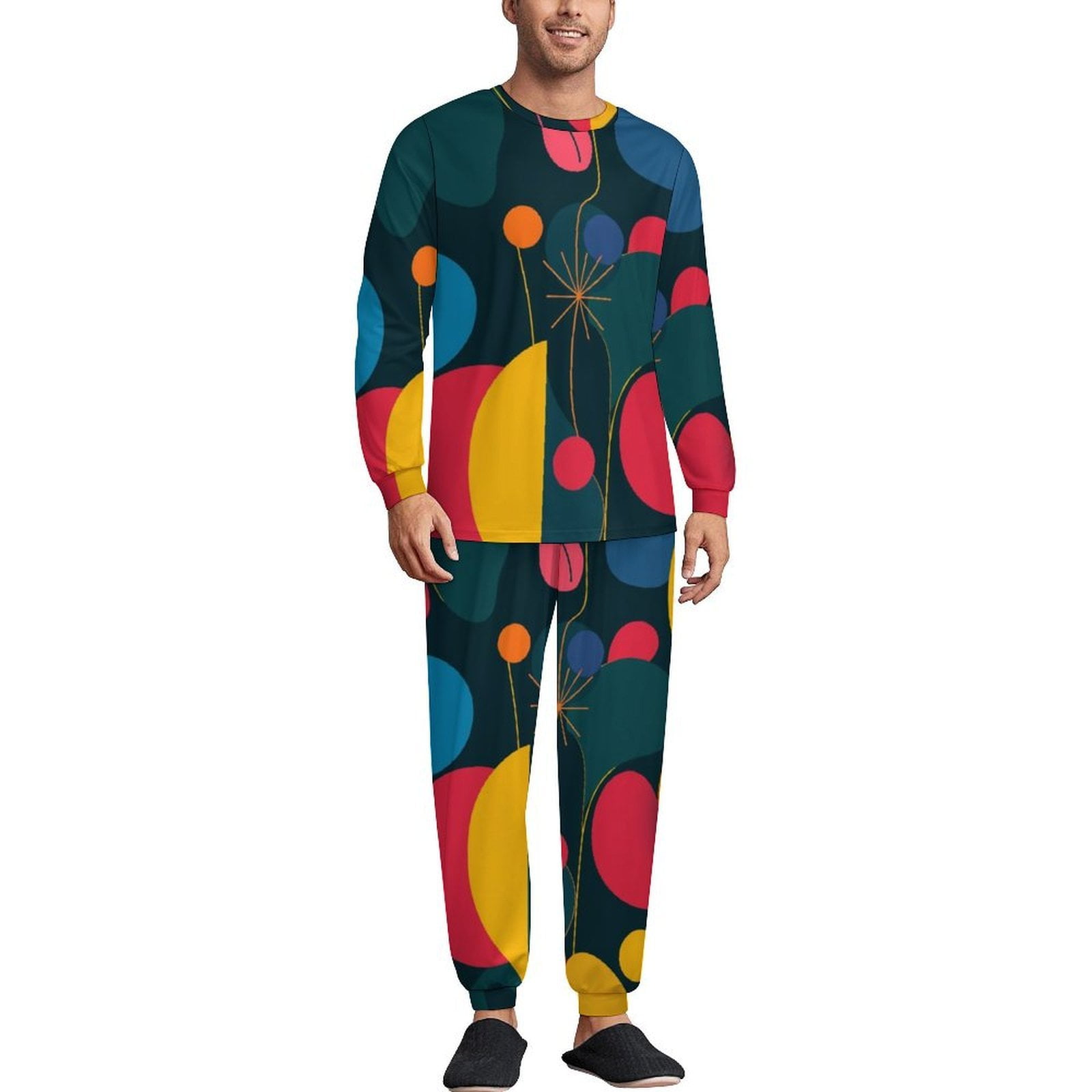 Abstract Colorful Shapes Pajamas Mens Warm Sleepwear Autumn Long Sleeve ...