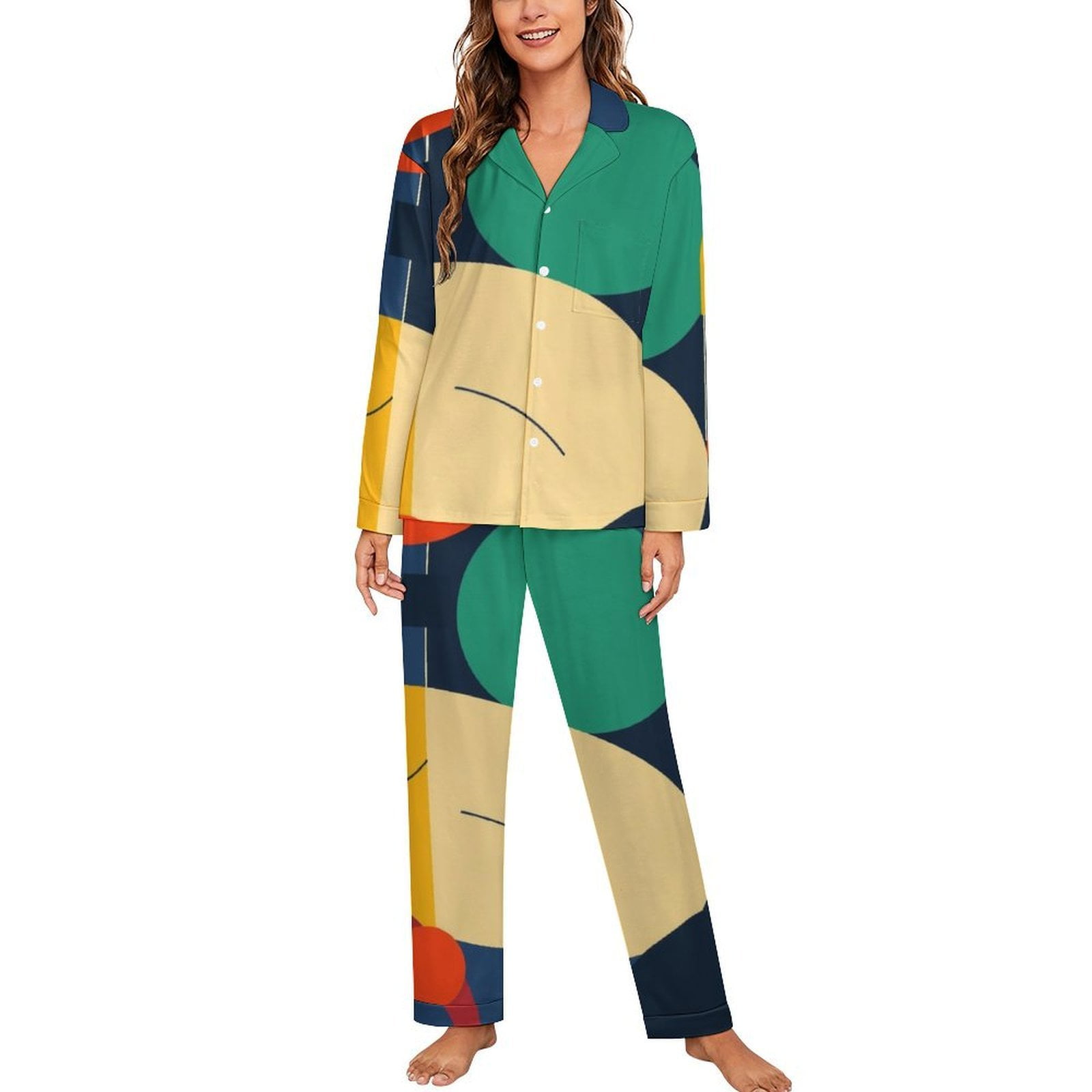 Abstract Colorful Shapes Pajamas Woman Home Suit Autumn Long Sleeve 2 ...