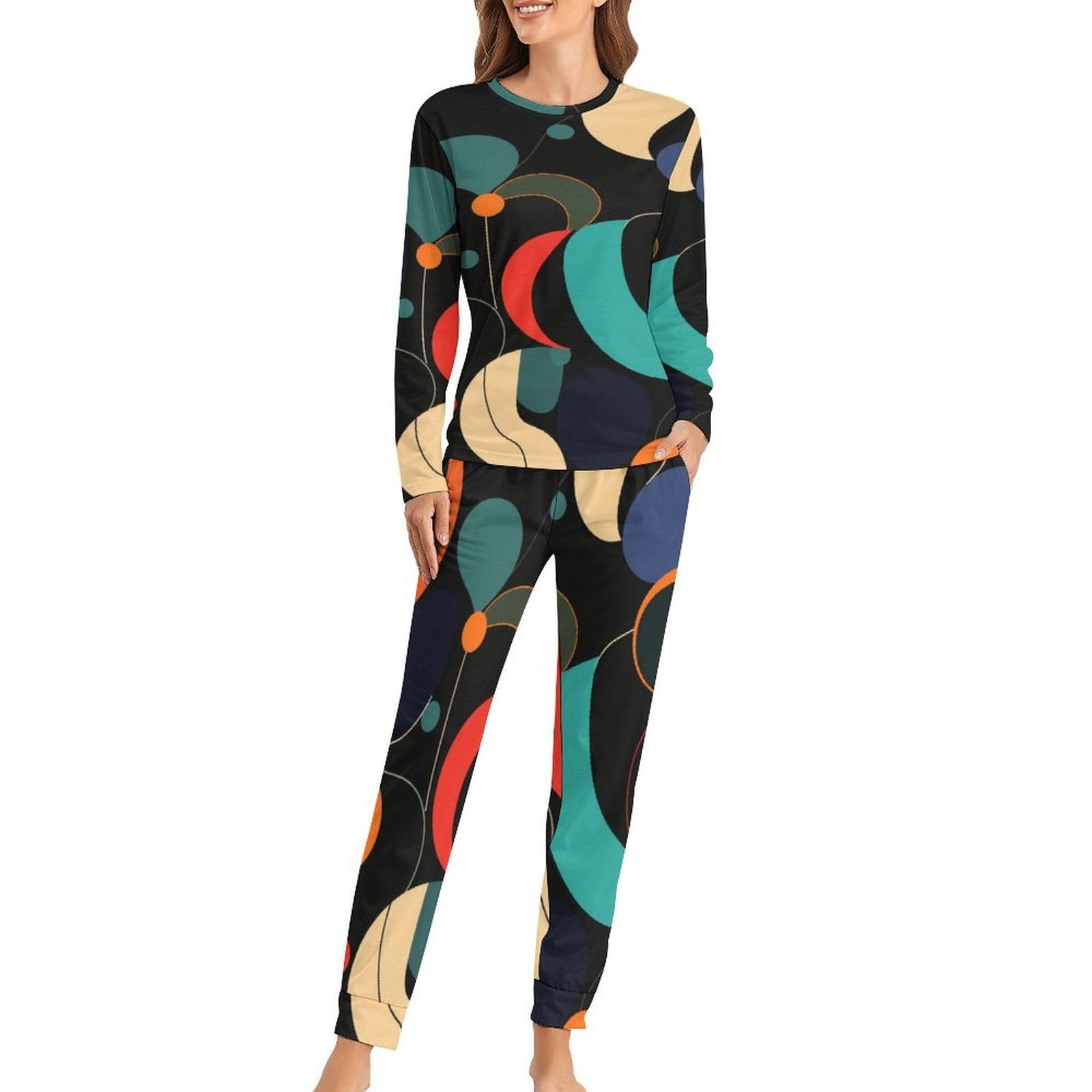 Abstract Colorful Shapes Pajamas Woman Two Piece Design Long Sleeves ...