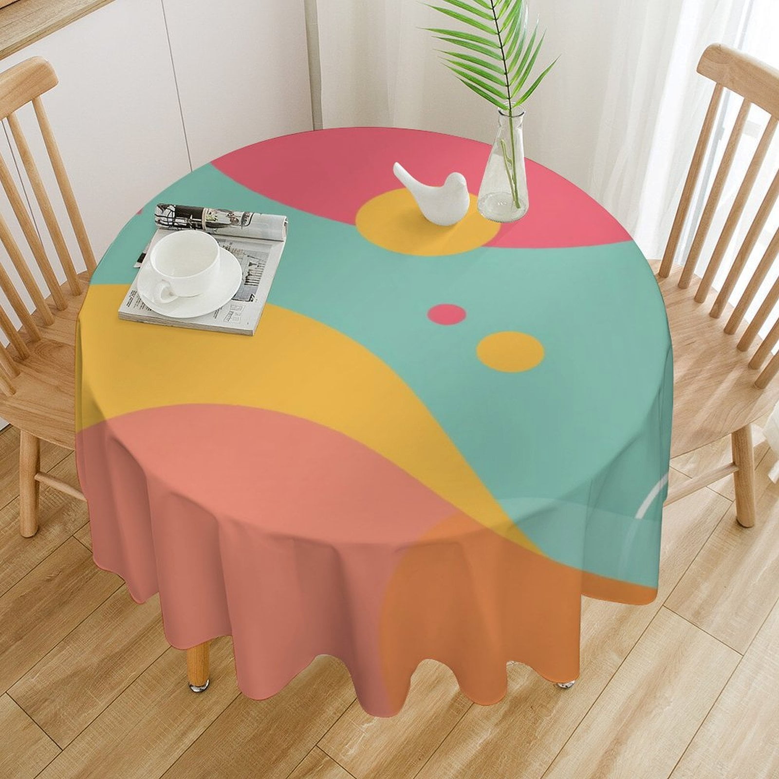 Abstract Colorful Shapes Polyester Round Waterproof Cover Table Decor ...