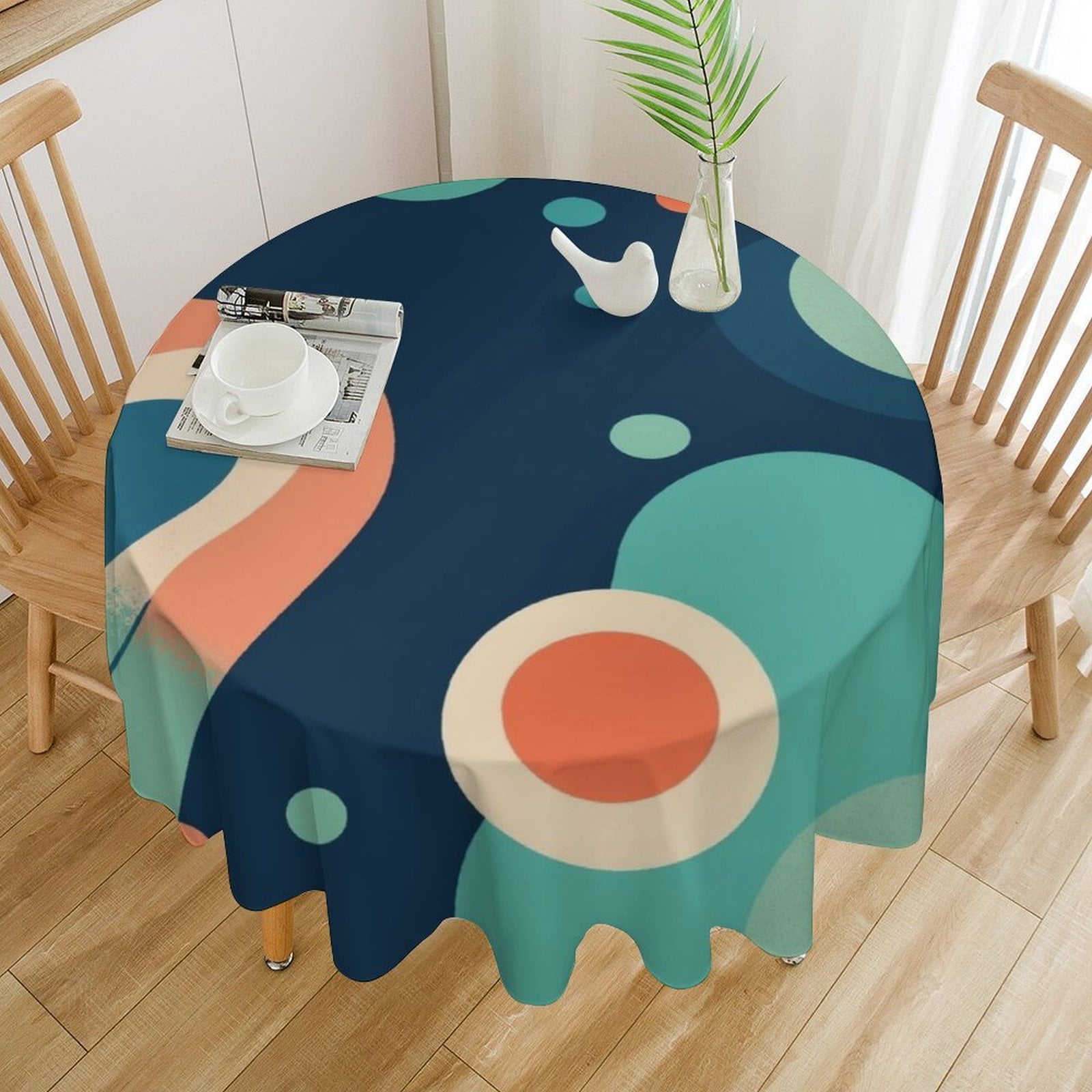 Abstract Colorful Shapes Polyester Round Waterproof Cover Table Decor ...