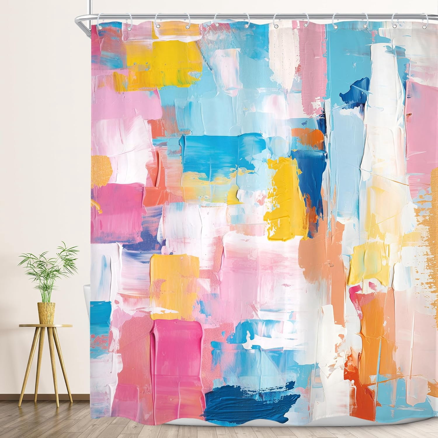 Abstract Colorful Shower Curtain 72Wx72H Watercolor Pink Blue Oil ...