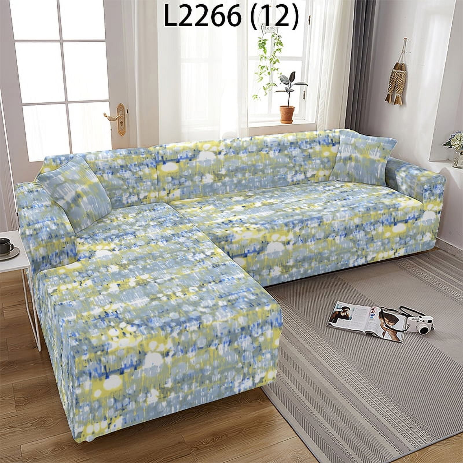 Abstract Colorful Sofa Cover Elastic Stretch L-shape Sofa Ink Painting ...