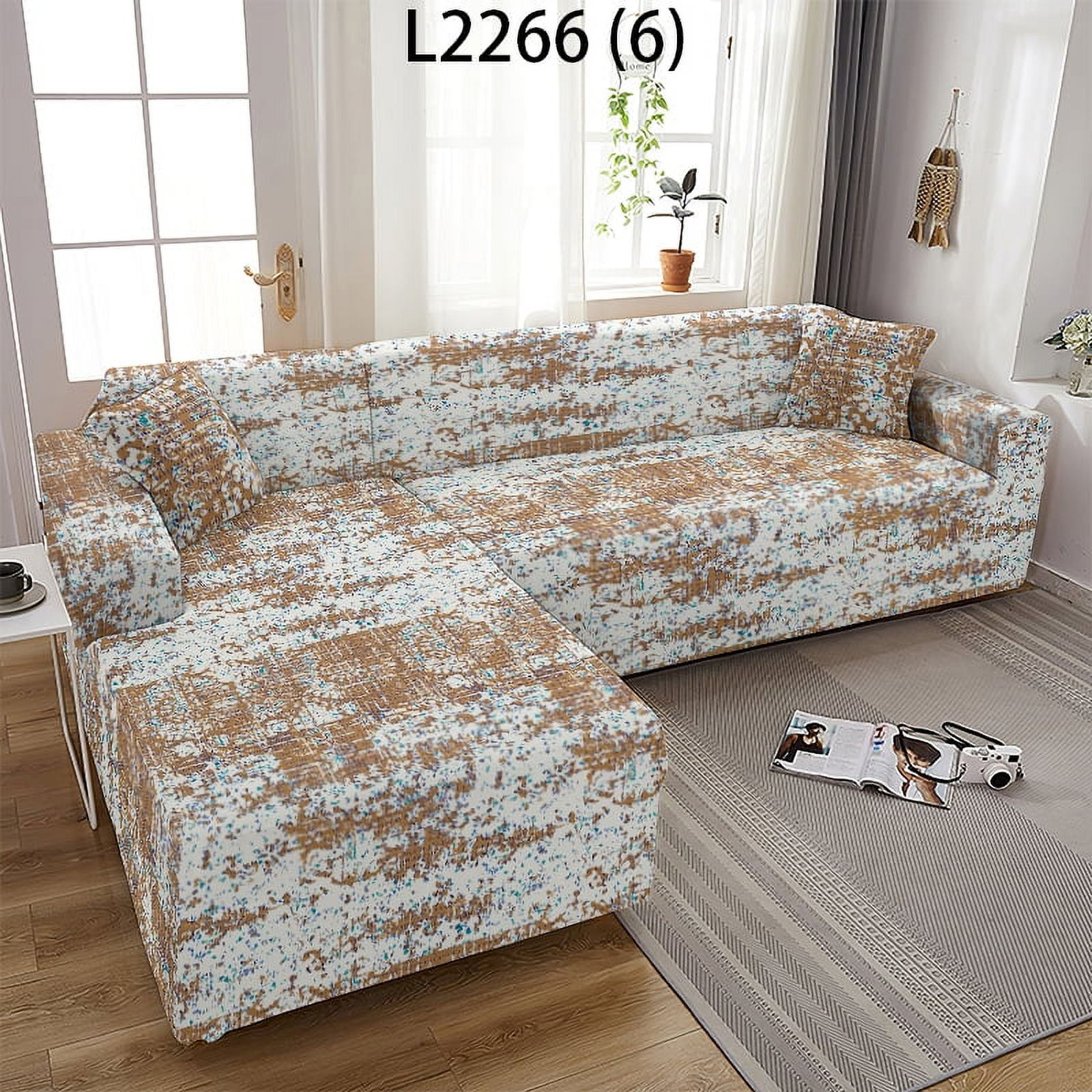 Abstract Colorful Sofa Cover Elastic Stretch L-shape Sofa Ink Painting ...