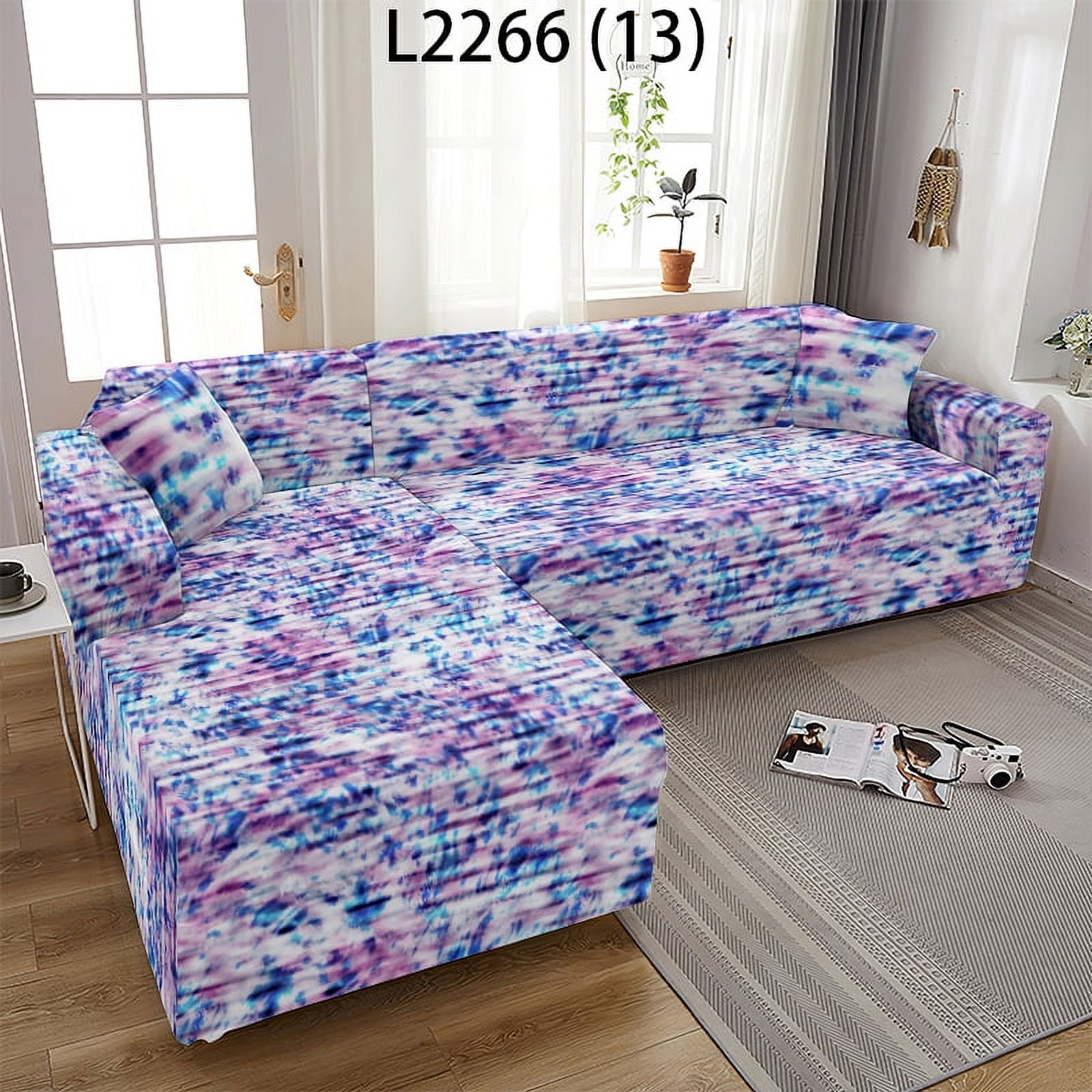 Abstract Colorful Sofa Cover Elastic Stretch L-shape Sofa Ink Painting ...