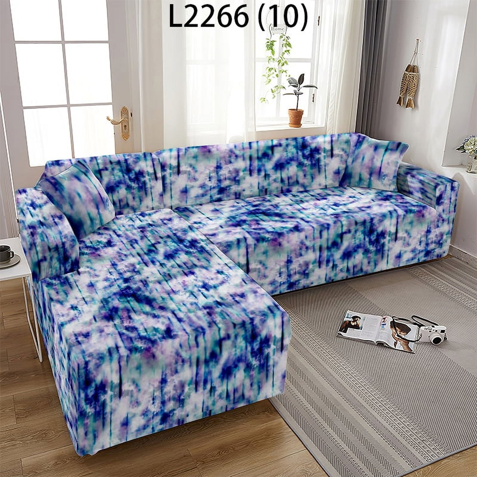 Abstract Colorful Sofa Cover Elastic Stretch L-shape Sofa Ink Painting ...