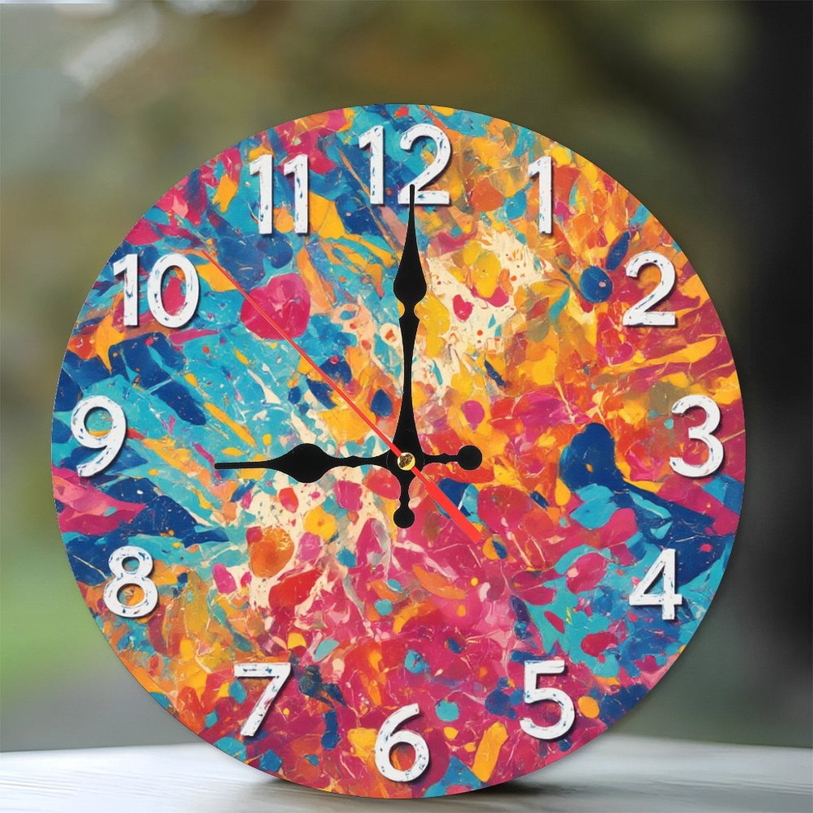Abstract Colorful Splash Paint Wall Clock 10-Inch Silent Wooden Wall ...