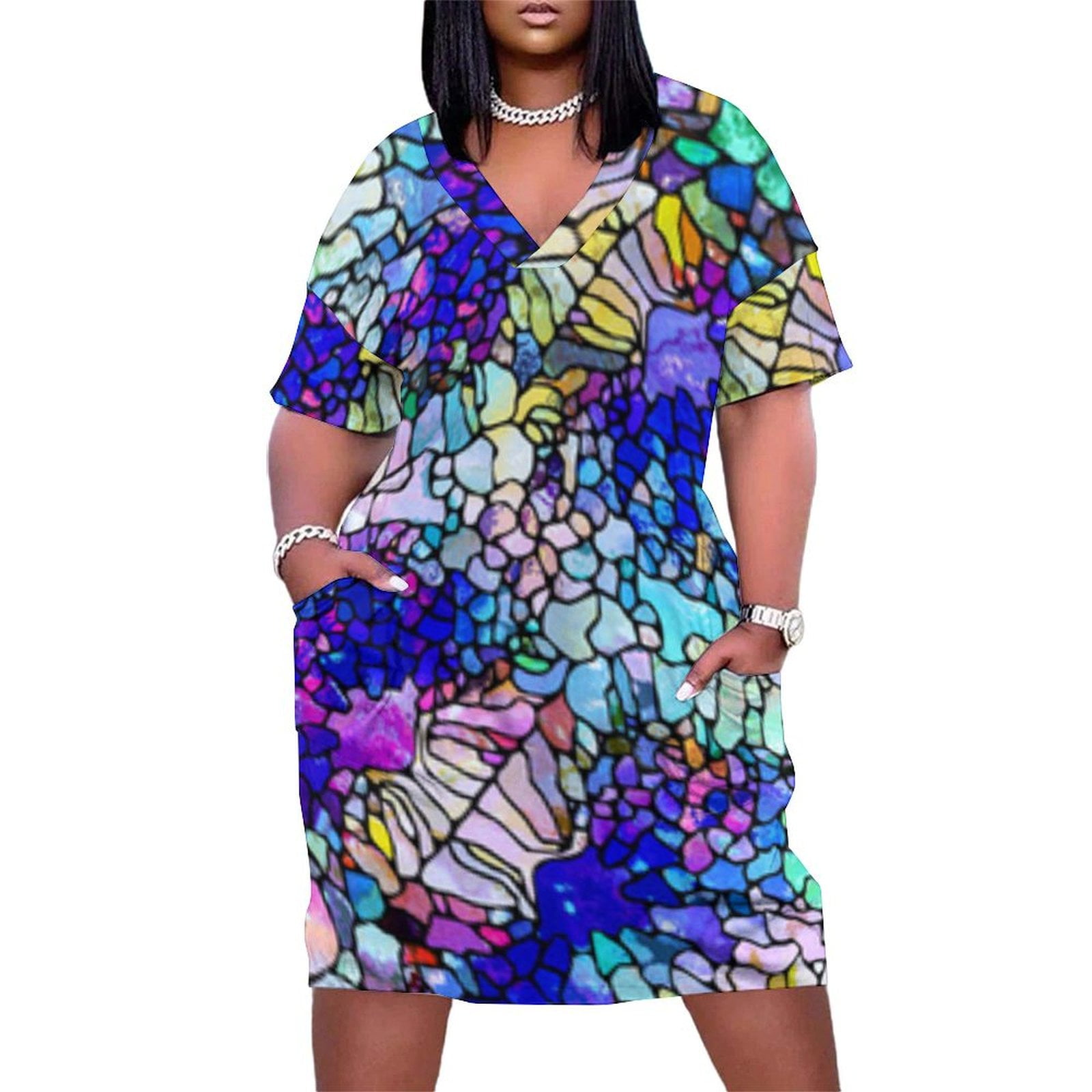 Abstract Colorful Stained Glass Art Summer Dresses for Women Beach Boho ...