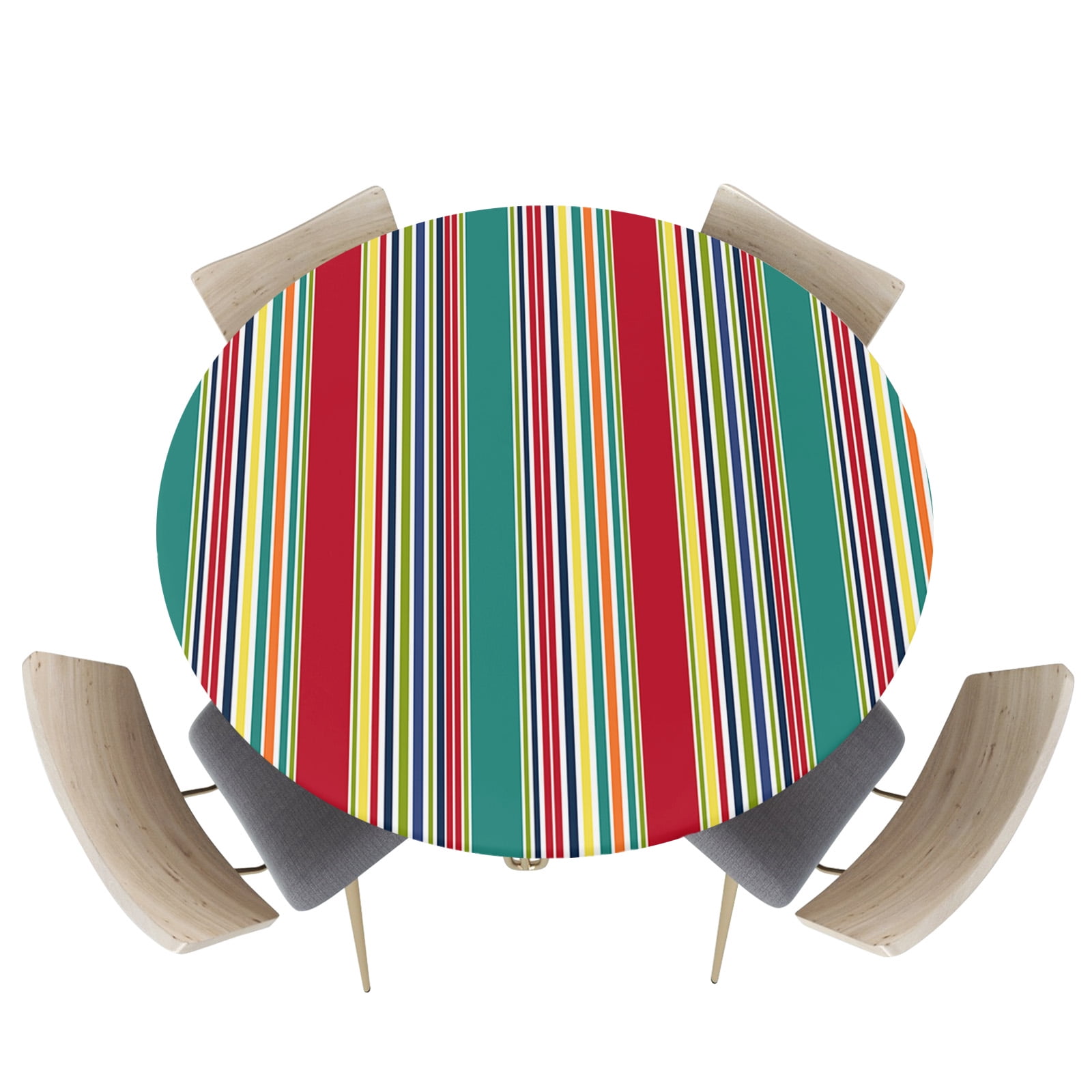 Abstract Colorful Stripe Fitted Round Tablecloths Elastic Edged Table ...
