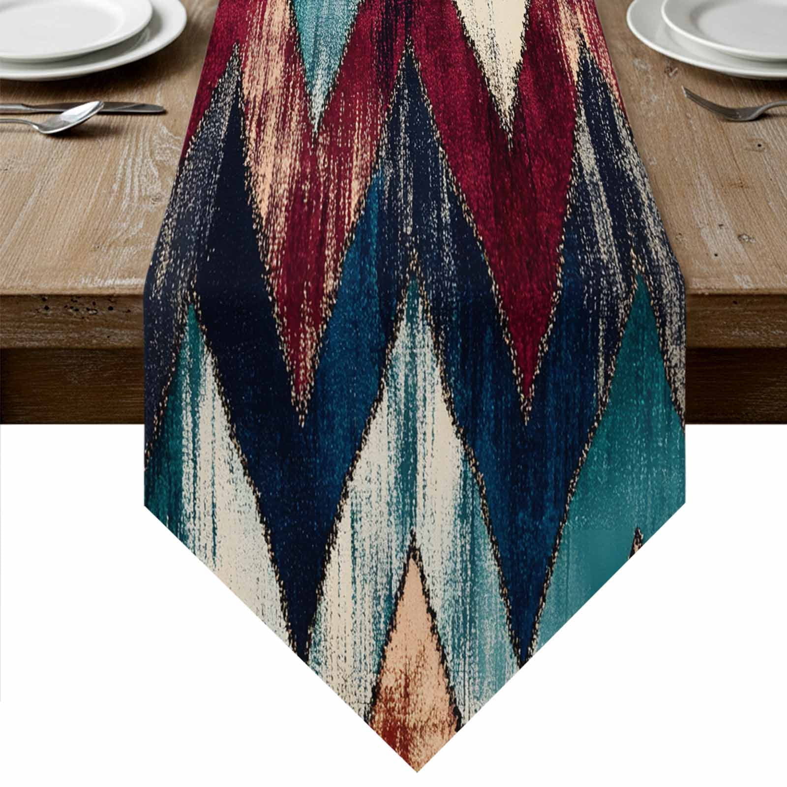 Abstract Colorful Stripe Table Runner Linen Burlap Table Runner 36 ...