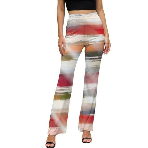 Abstract Colorful Striped Artwork High Waisted Casual Flared Trousers ...