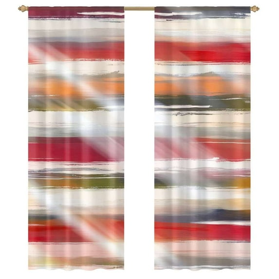 Abstract Colorful Striped Artwork Tulle Curtains For Living Room ...