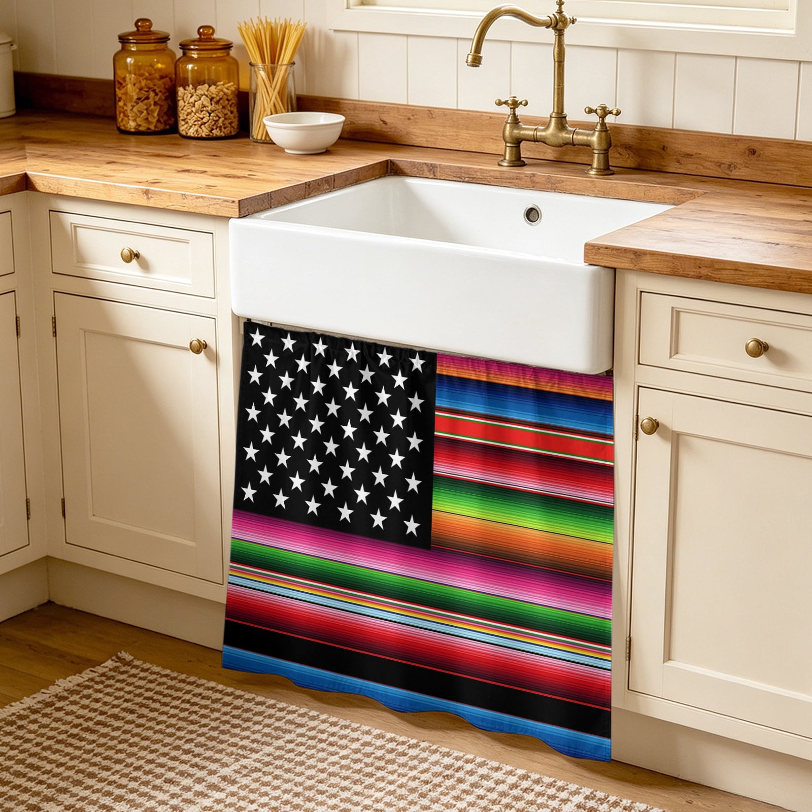 Abstract Colorful Stripes Cabinet Curtains 35"W x 35"L, Independence ...