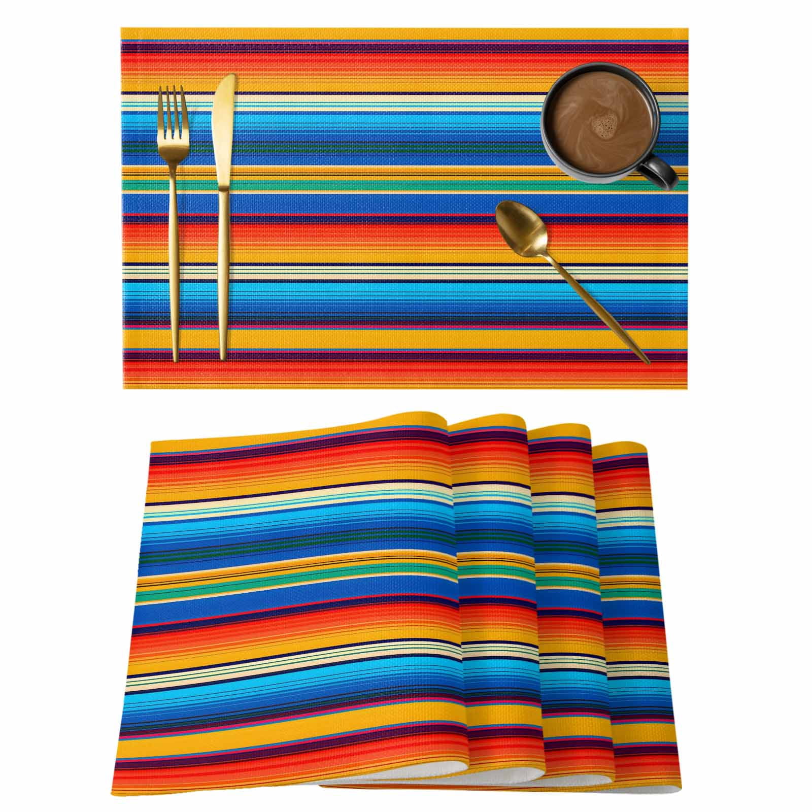 Abstract Colorful Stripes Cotton Linen Placemats Set of 1, Yellow Red ...