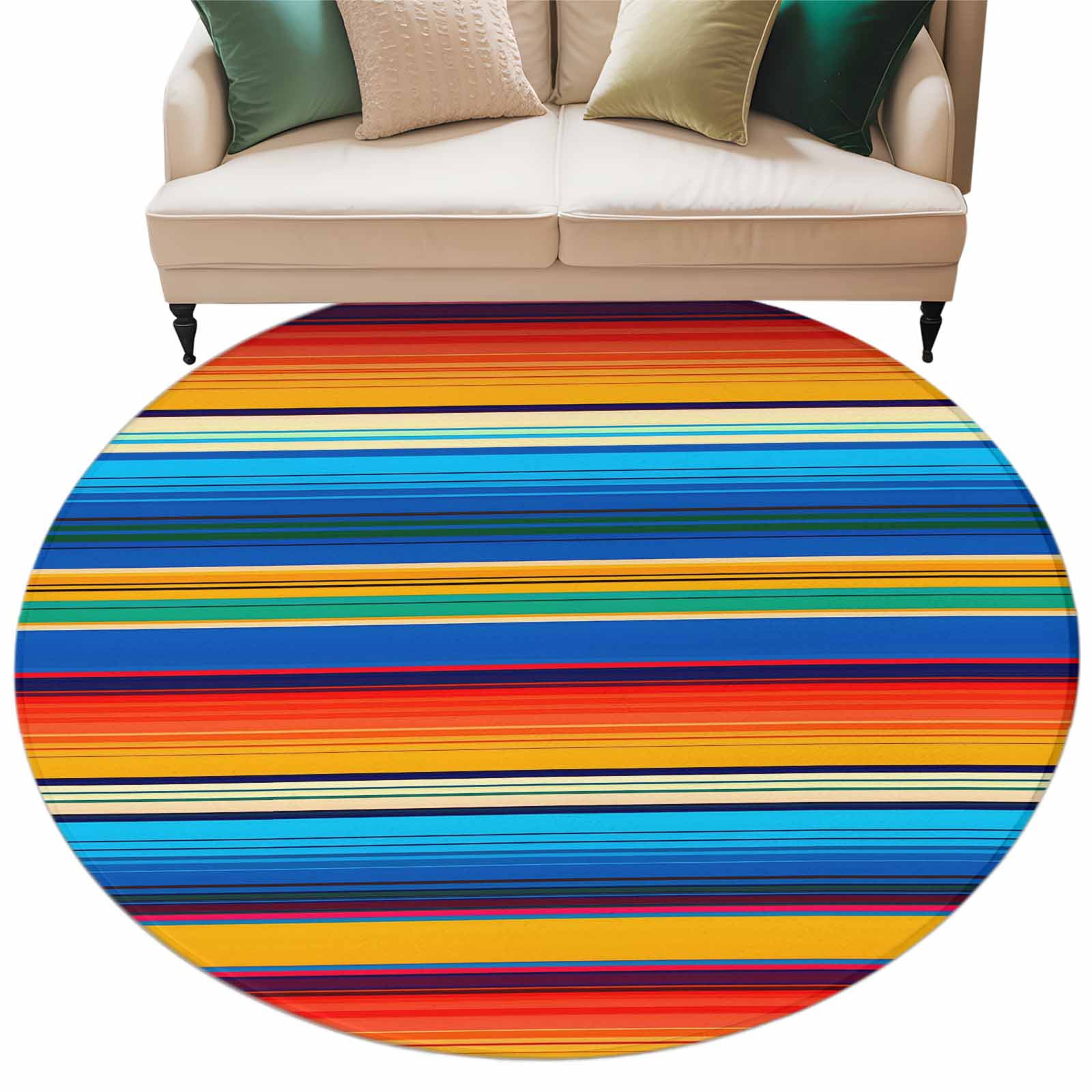 Abstract Colorful Stripes Round Area Rug 5ft Yellow Red Blue Striped ...