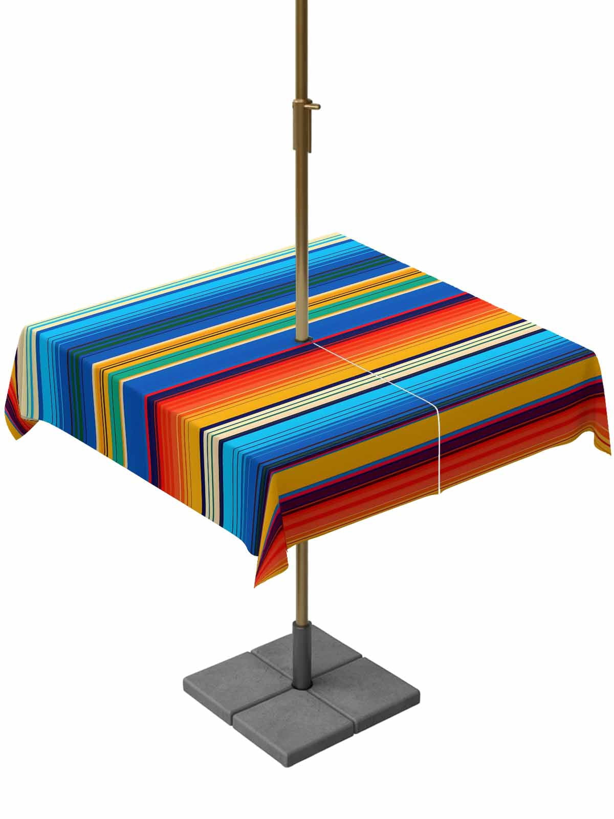 Abstract Colorful Stripes Square Outdoor Tablecloth with Umbrella Hole ...