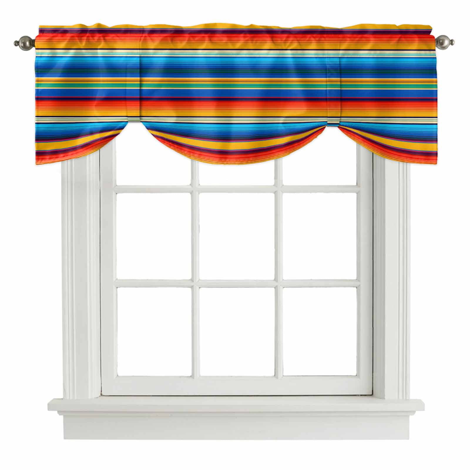Abstract Colorful Stripes Tie Up Valance Curtains Yellow Red Blue ...