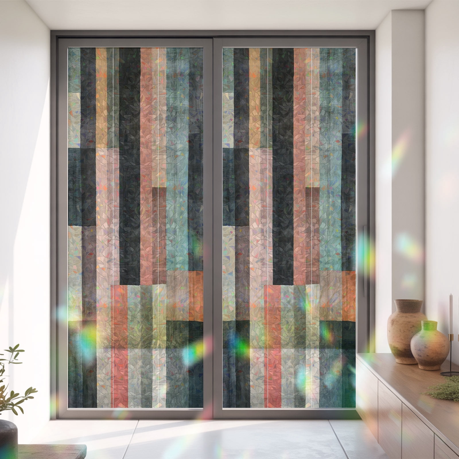 Abstract Colorful Stripes Window Privacy Film, Rainbow Film Decorative ...