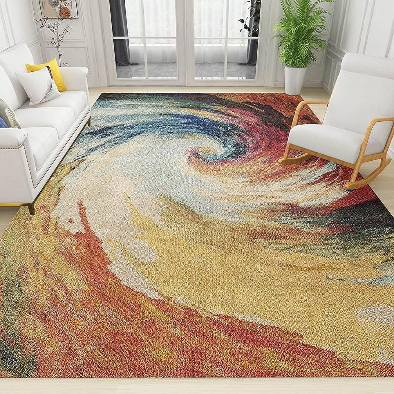 Abstract Colorful Swirl Area Rug, Iridescent Retro Abstract Art Non ...