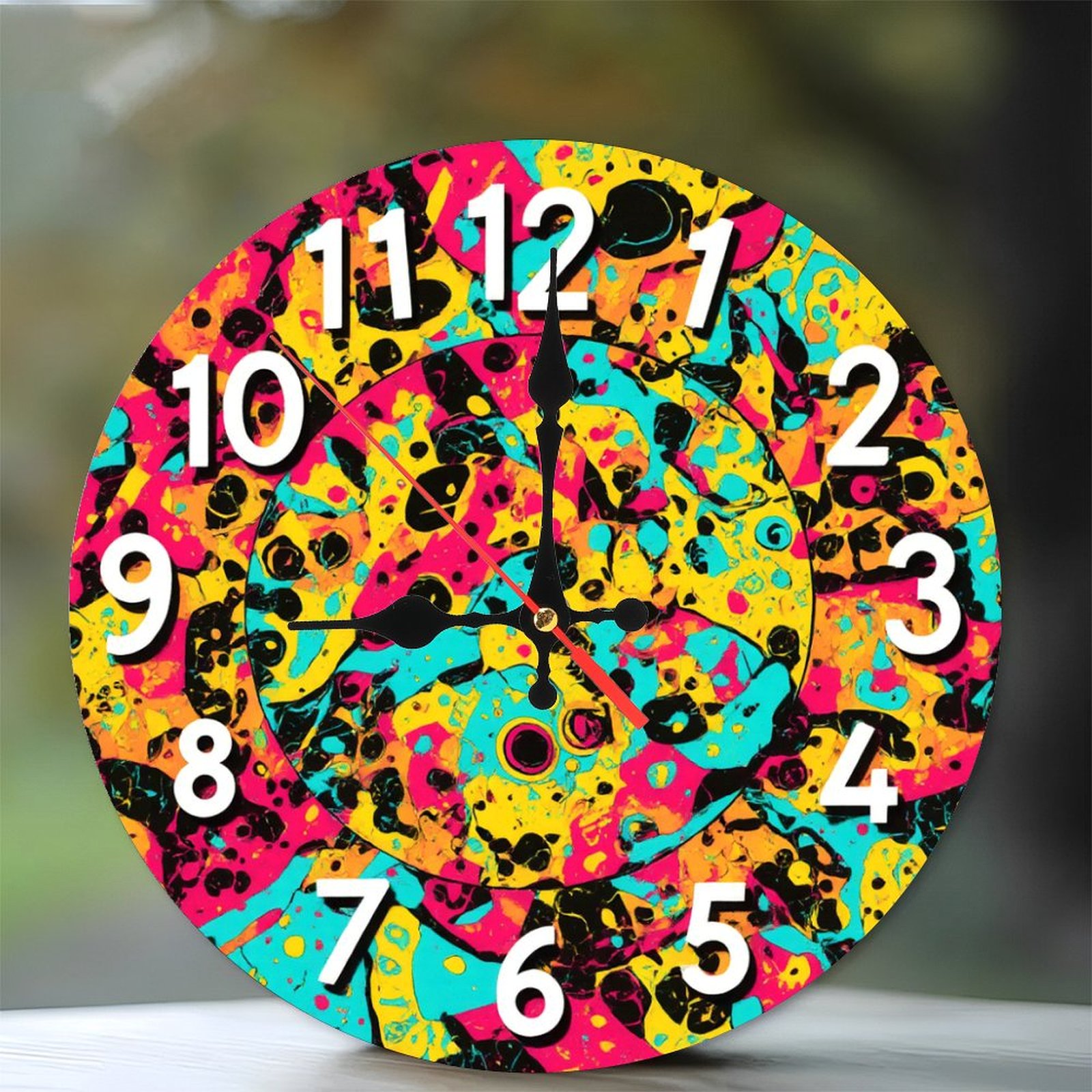 Abstract Colorful Swirl Clock Wall Art Home Decor 10-Inch Silent Wooden ...