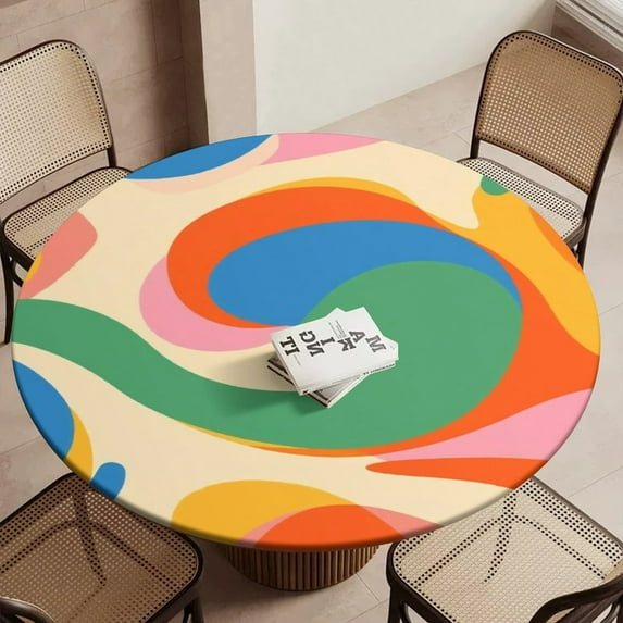 Abstract Colorful Swirling Artwork Design Round Table Cover Kitchen ...