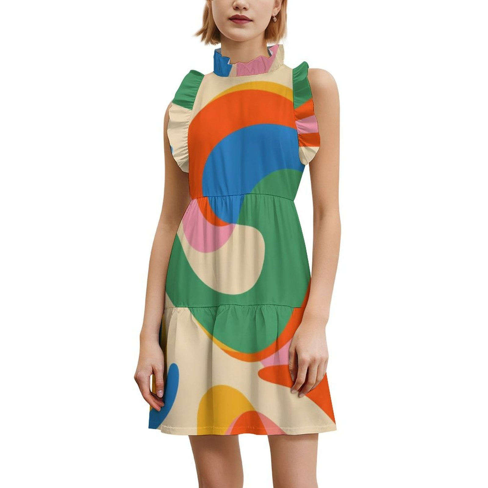 Abstract Colorful Swirling Artwork Design Women's Fashion Casual Dress ...