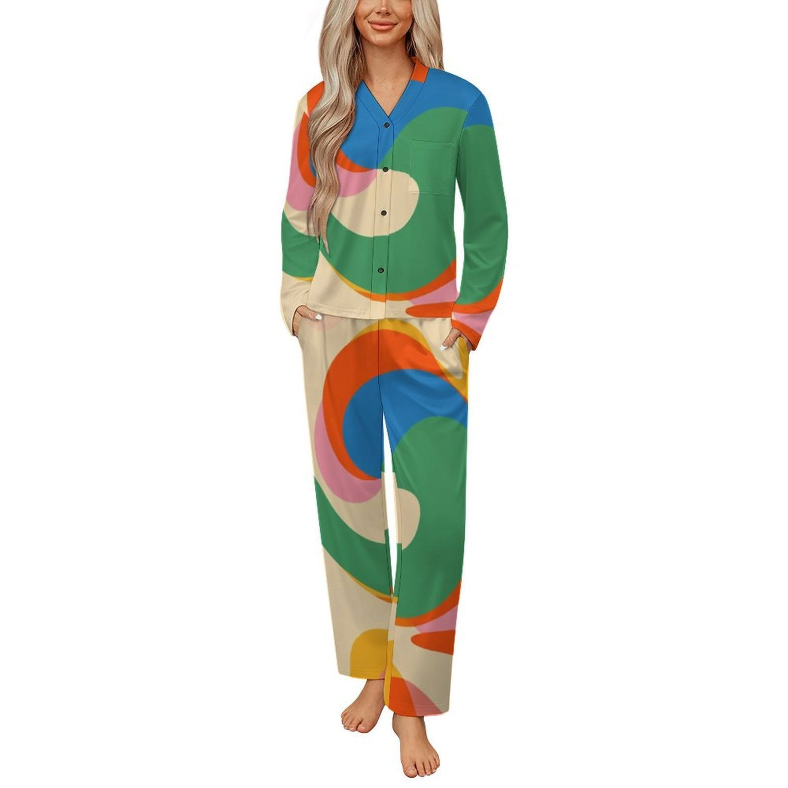 Abstract Colorful Swirling Artwork Design Womens Pyjamas Set Button Up ...