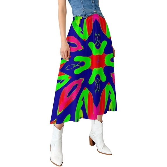 Abstract Colorful Symmetric Design Pattern Women High Waist Midi Skirt ...