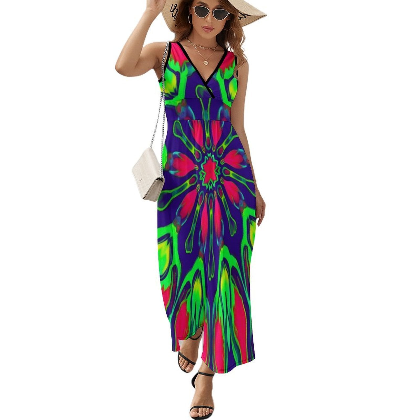 Abstract Colorful Symmetrical Floral Design Dress Summer Street Style ...