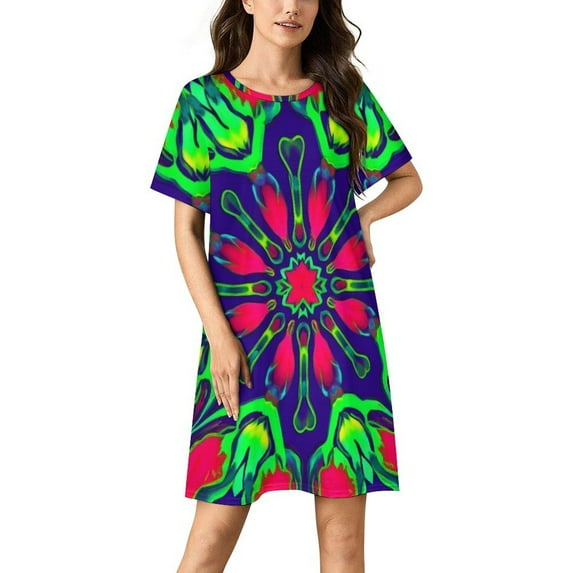 Abstract Colorful Symmetrical Floral Design Women Nightgown Sleepwear ...