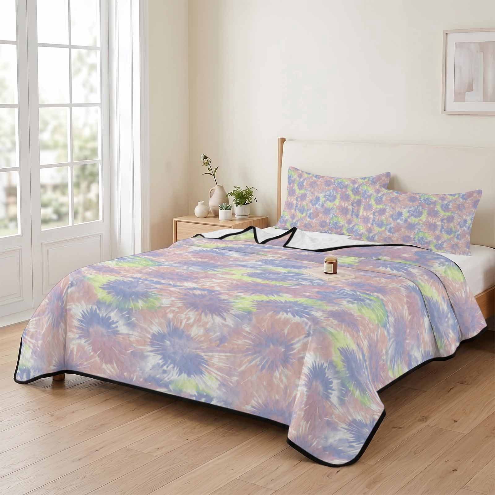 Abstract Colorful Tie Dye Pattern 3 Pieces Quilt Set,1 Quilt with 2 ...