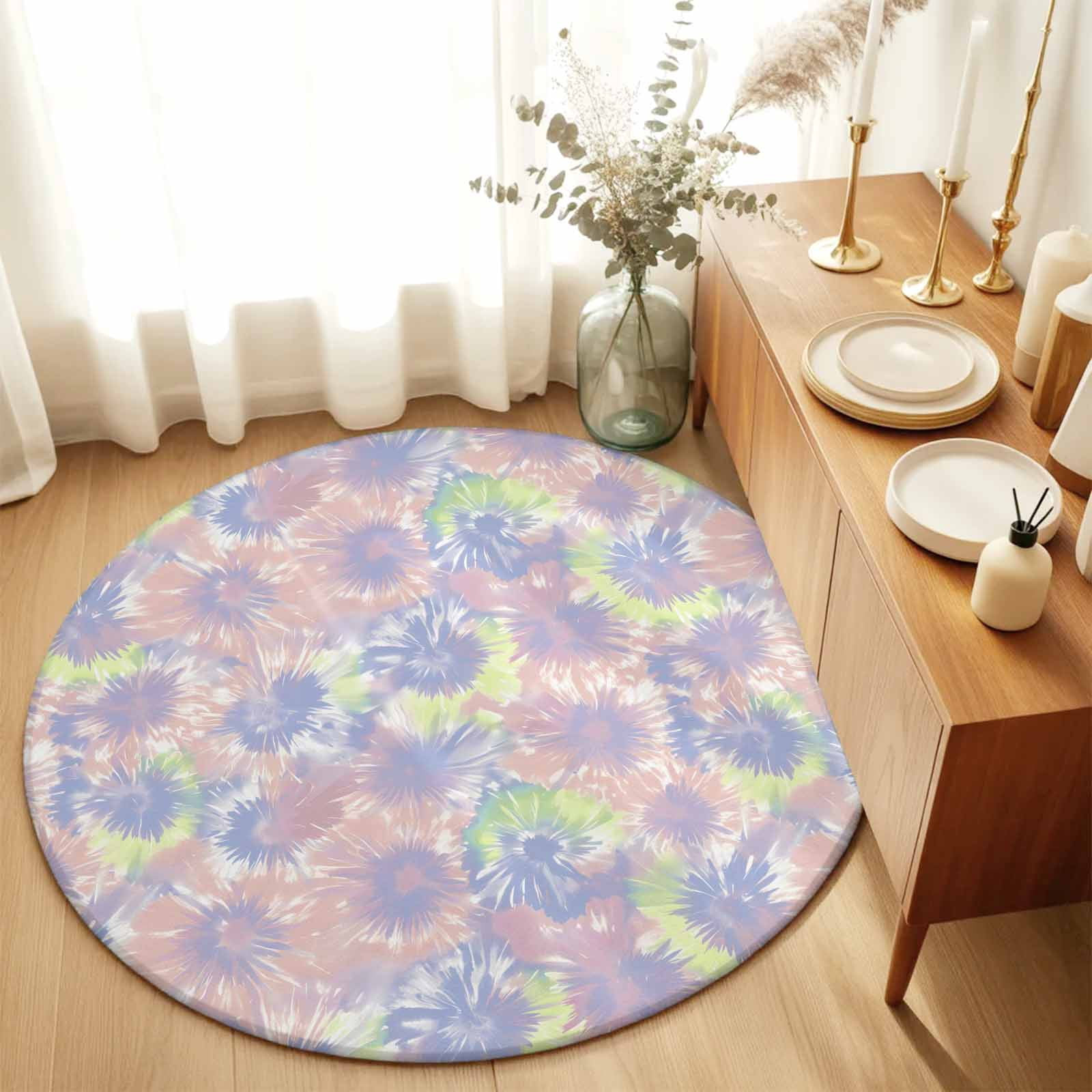 Abstract Colorful Tie Dye Pattern Round Rug 3ft Seamless Ethnic Floral ...