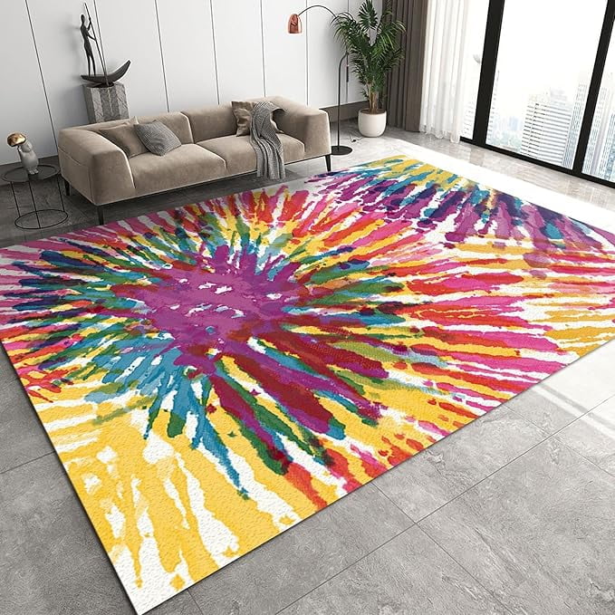 Abstract Colorful Tie-Dye Retro Rainbow Area Rug, Retro Colorful ...