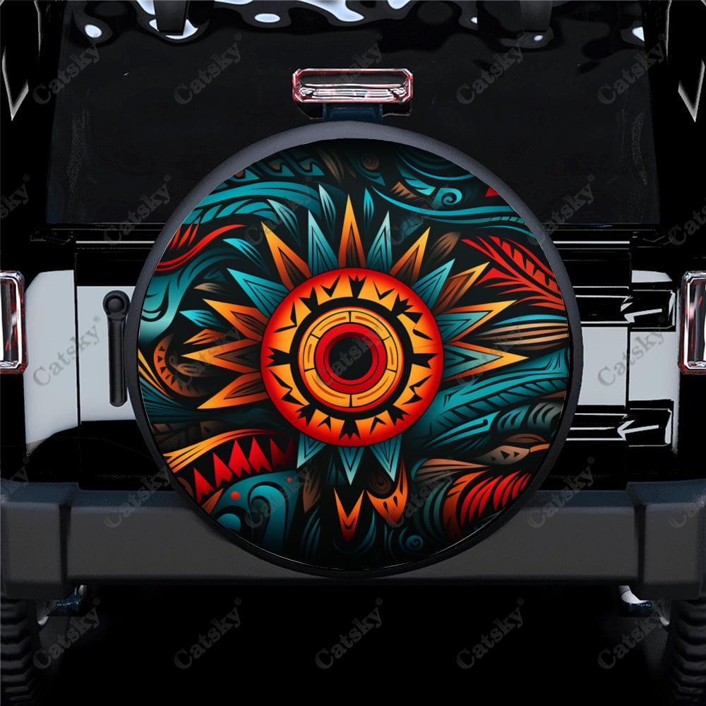 Abstract Colorful Tribal Totem Polyester Universal Spare Wheel Tire ...