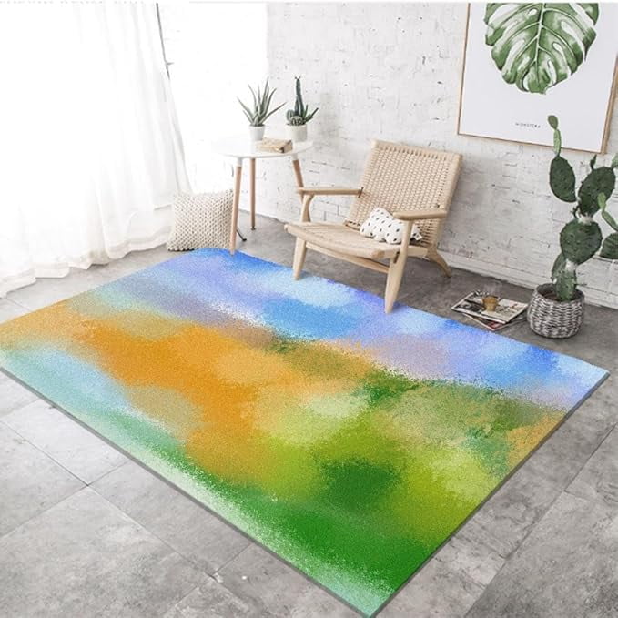 Abstract Colorful Vague Area Rug Modern Rainbow Art Decor Rug Ultra ...
