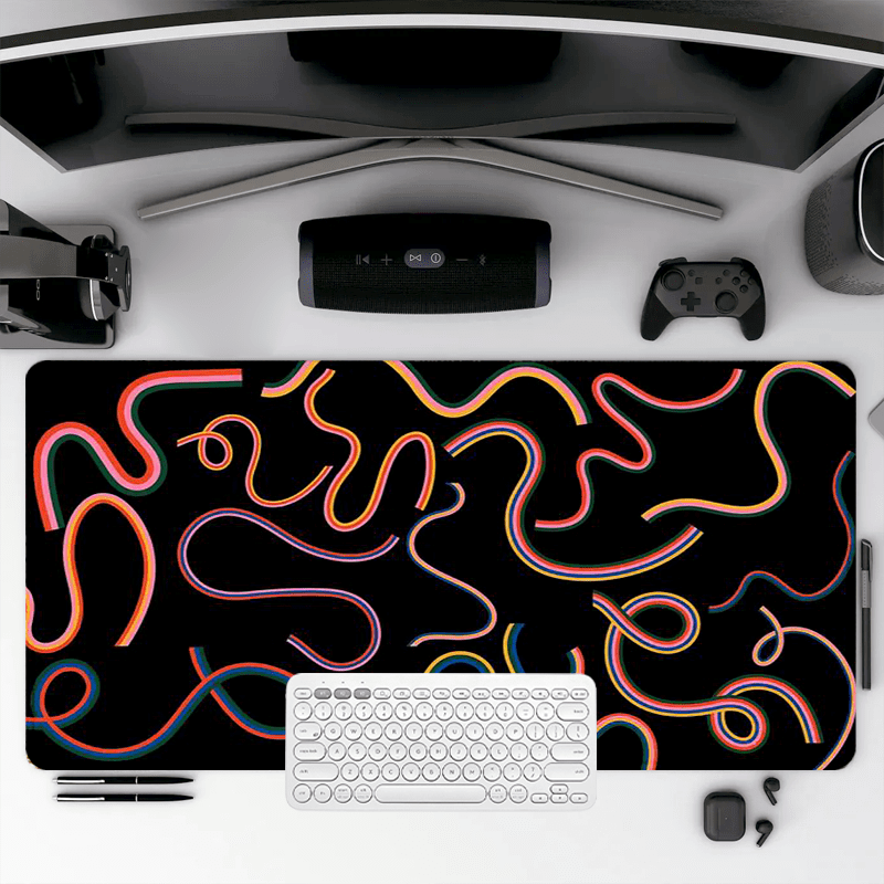 Abstract Colorful Wave Design Mouse Pad 35.4 x 15.8 inches Rubber Desk ...