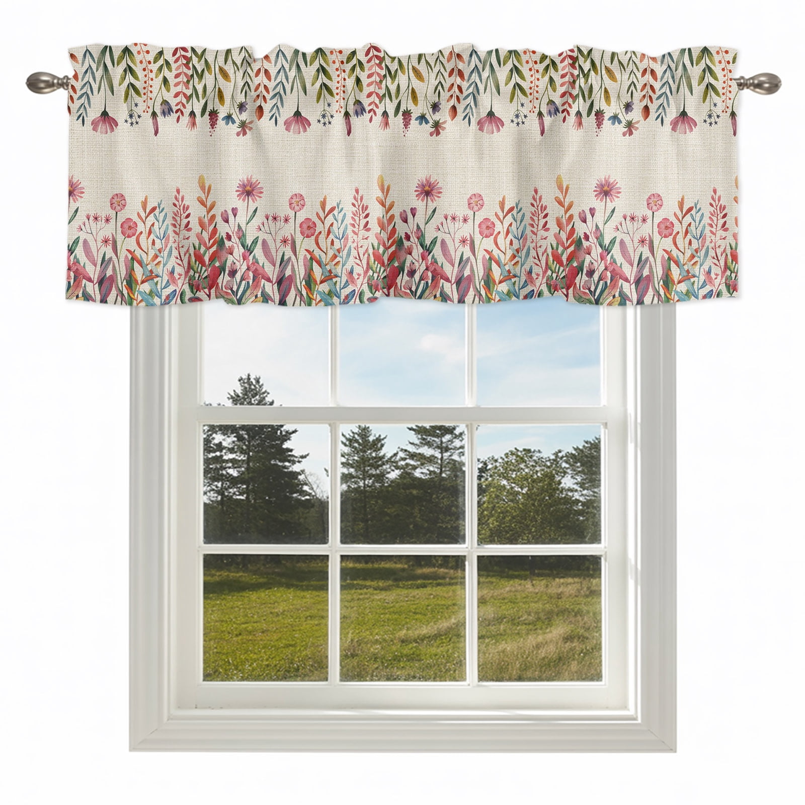 Abstract Colorful Wild Flower Valances for Windows Retro Linen ...