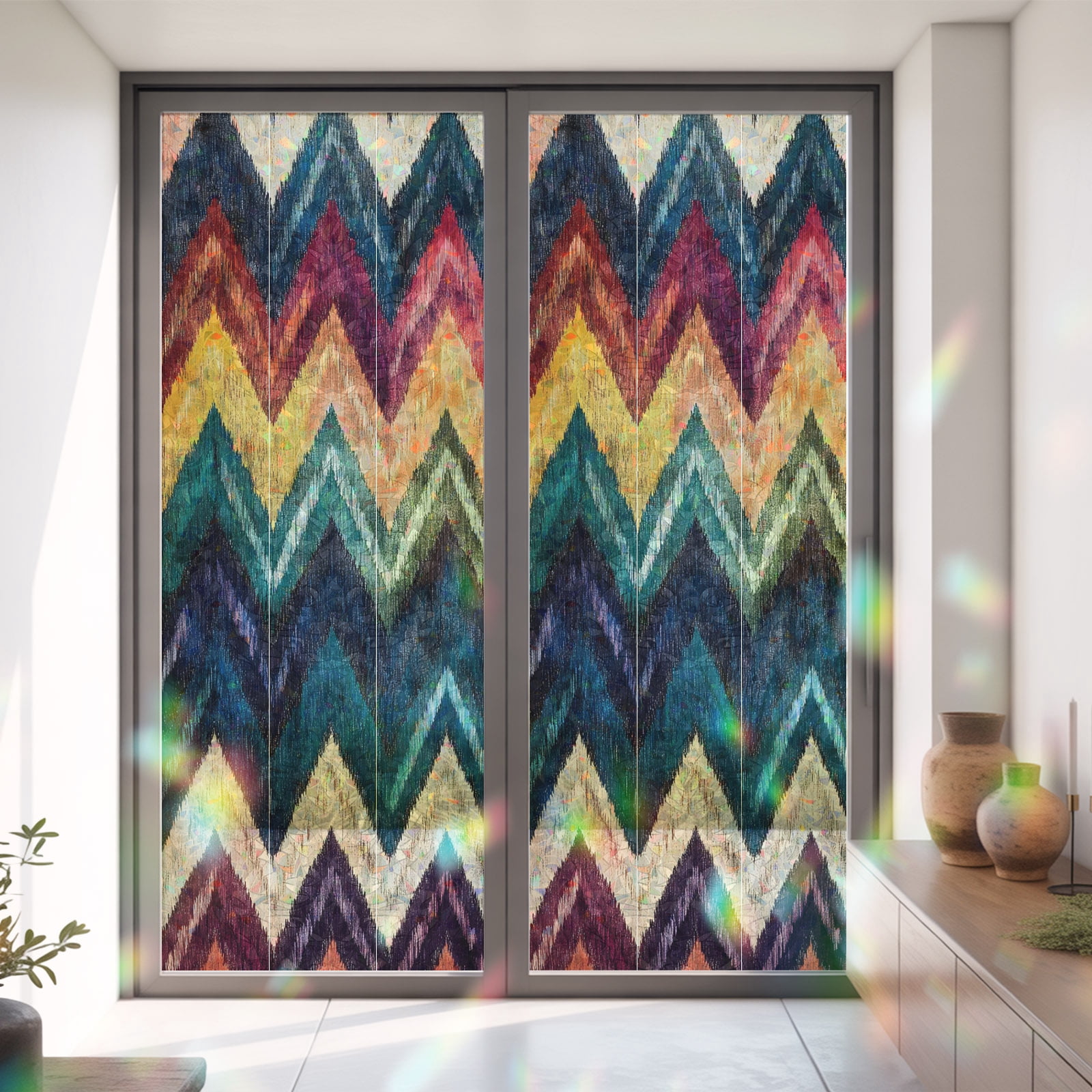 Abstract Colorful Zigzag Striped Window Privacy Film, Rainbow Film ...