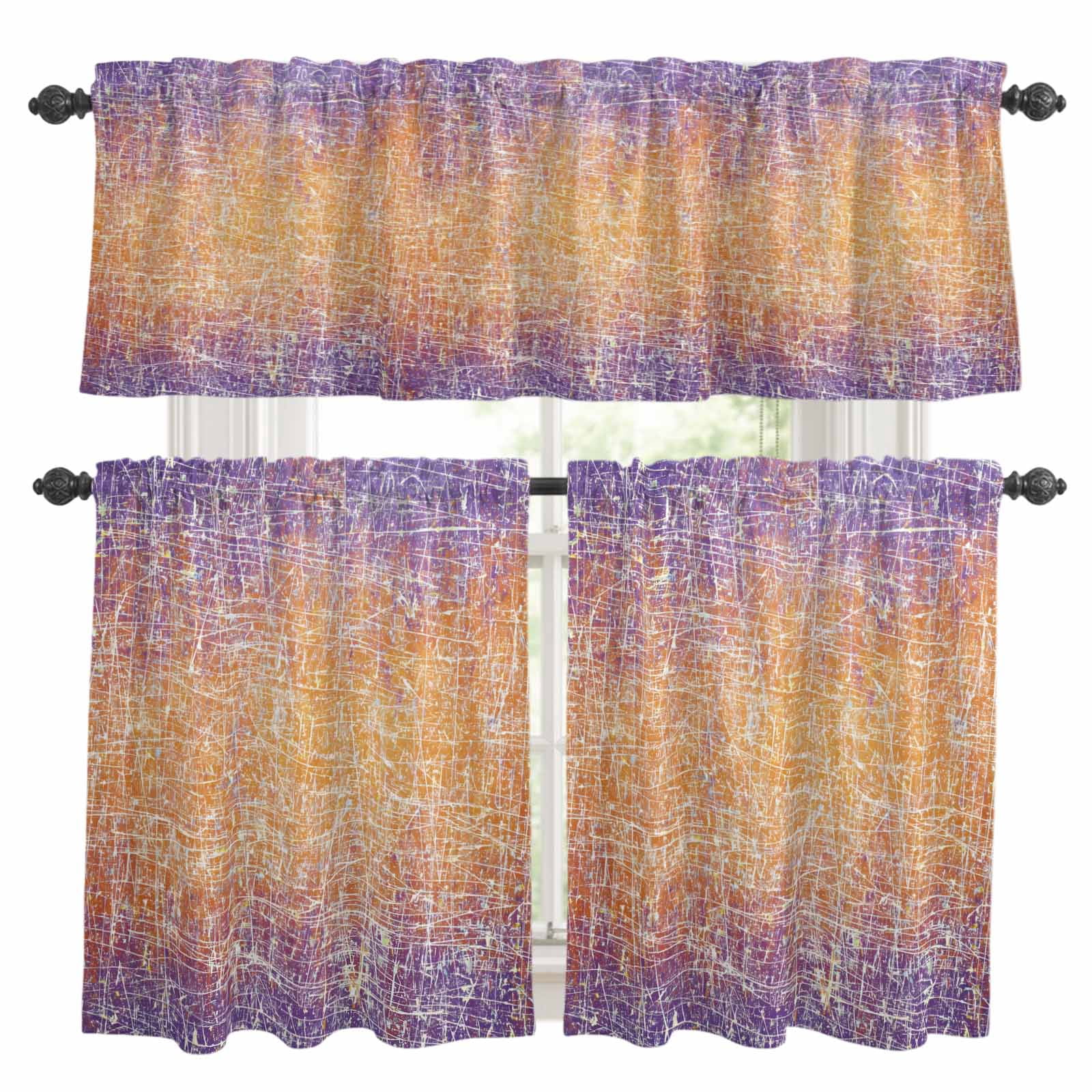 Abstract Colors Kitchen Curtains Set for Windows, Purple Orange Clouds ...