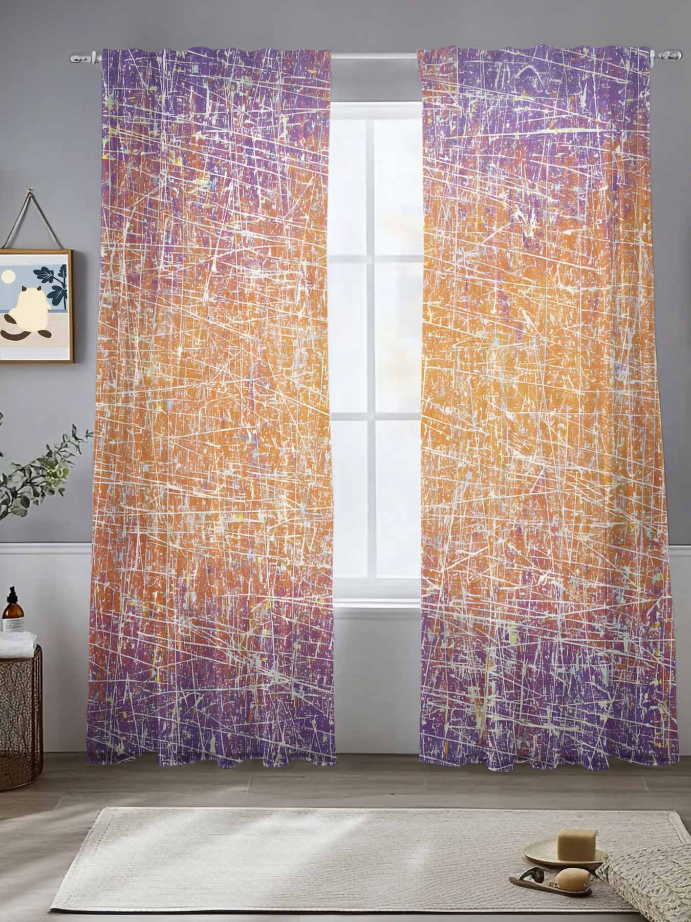 Abstract Colors Sheer Curtains 84 inches Long, Purple Orange Clouds ...