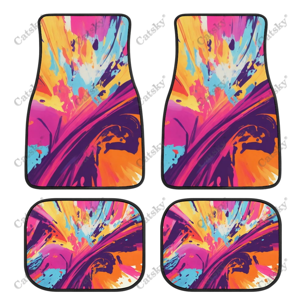 Abstract Colors Splash Art Car Auto Floor Mats Carpet 4PCS Customized ...