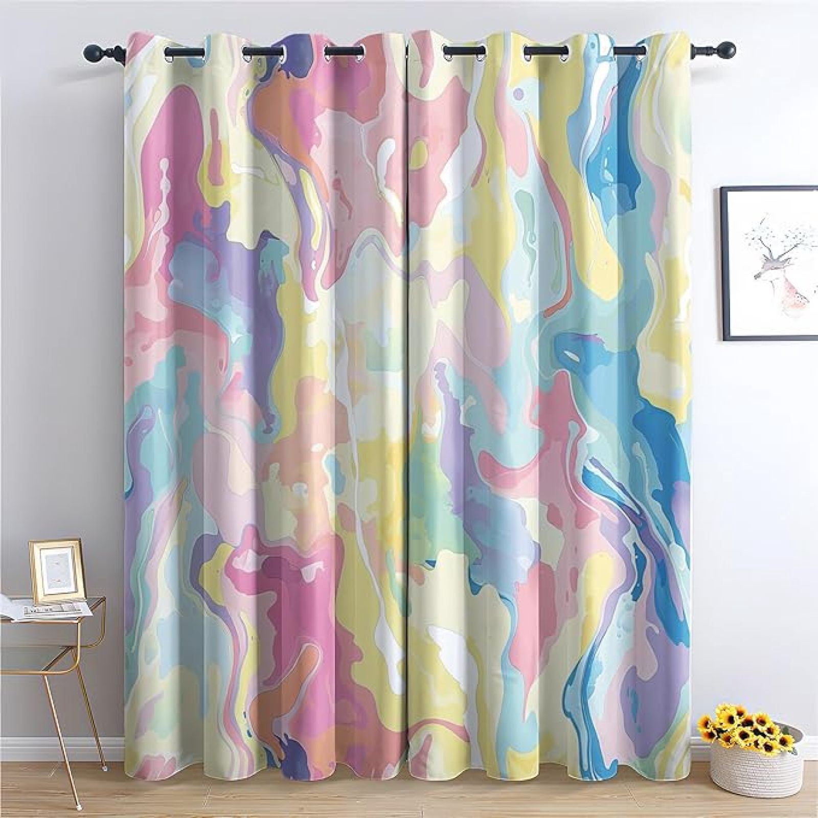 Abstract Colourful Curtains, Multicolored Fluid Window Curtains ...