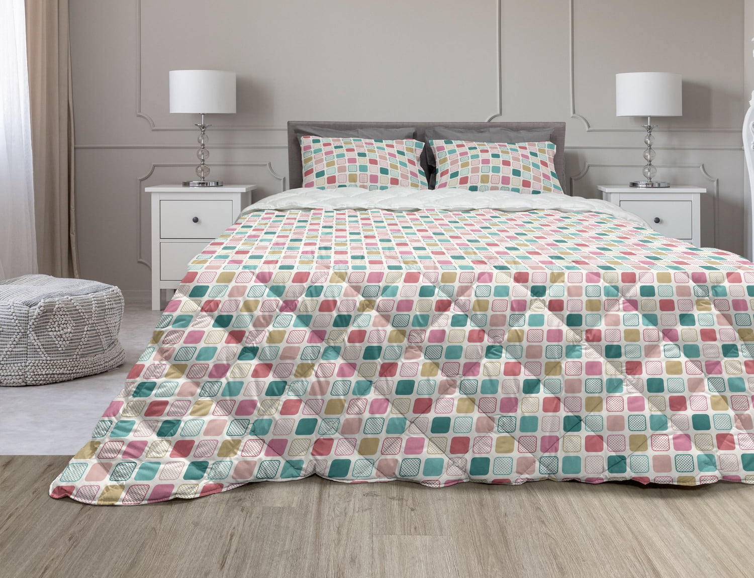 Abstract Comforter & Sham Bedding Set, Repetitive Colorful Squircles ...