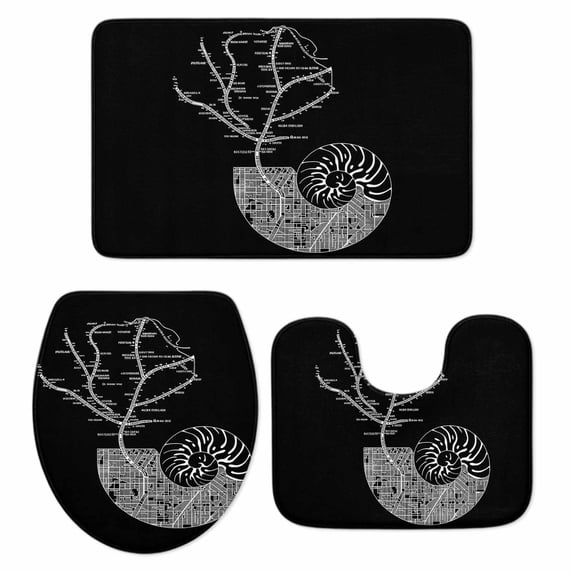 Abstract Conch Bathroom Rugs Set Marine Life City Route Black ...