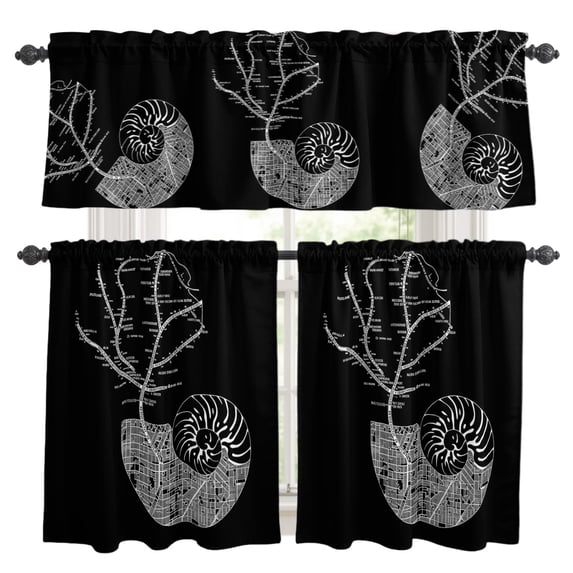 Abstract Conch Kitchen Curtains Set for Windows, Marine Life City Route ...